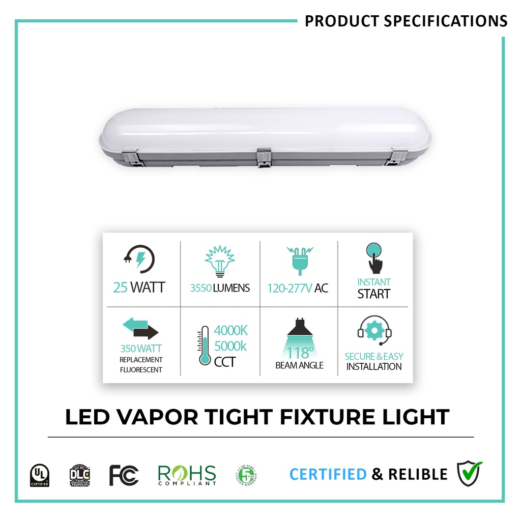 LED Vapor Tight Fixture Light ( AC120~277V ) | California Tech Depot: PCs, Laptops, and Electronics